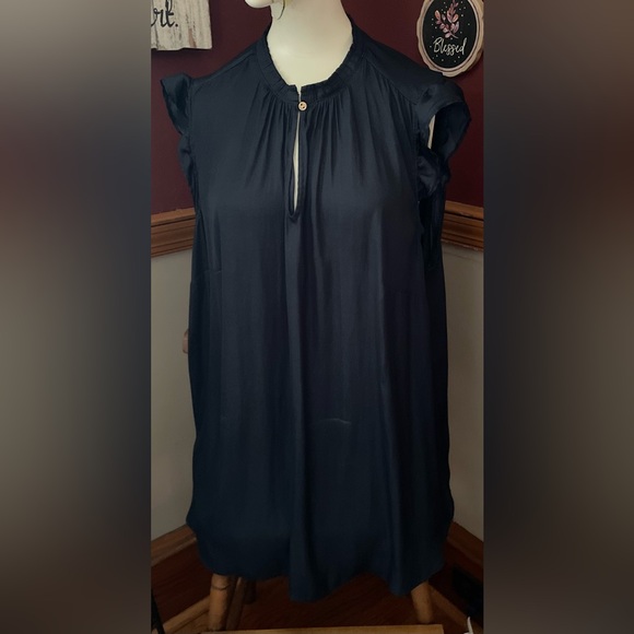 LOFT | Tops | Loft Plus Navy Ruffle Sleeveless Top | Poshmark